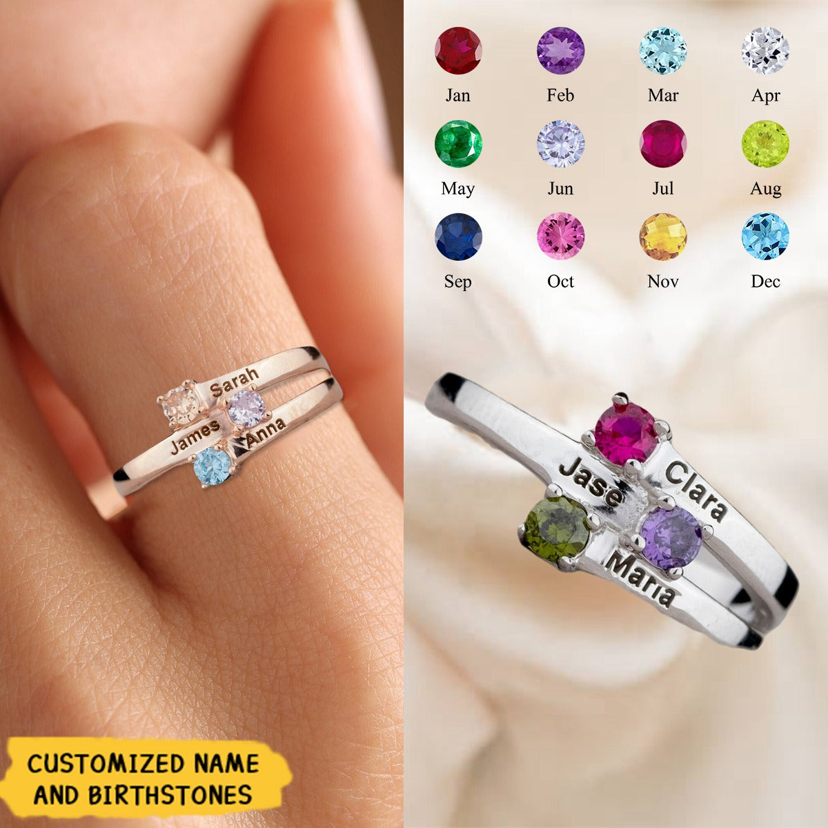 Personalized Birthstone Ring Name Engraved Ring - Family Ring Personal ...