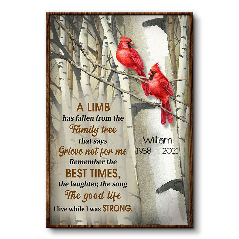 A Limb Has Fallen Cardinal Sympathy Family Tree - Memorial Gift - Pers ...
