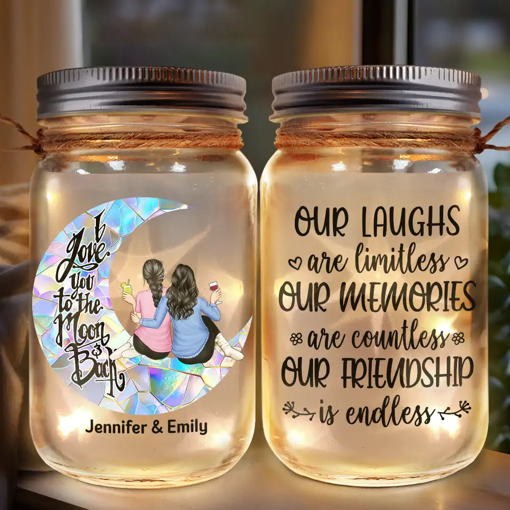 Besties I Love You To The Moon & Back - Personalized Mason Jar Light ...