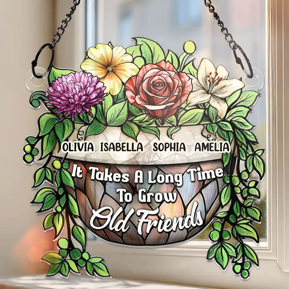 Grow An Old Friend Birth Flower - Personalized Window Hanging Suncatch ...