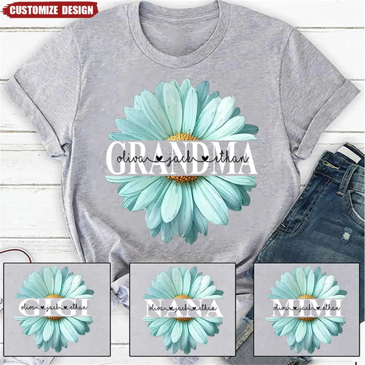 Mom Grandma Flower Daisy Color And Kids T-Shirt - The Next Custom Gift