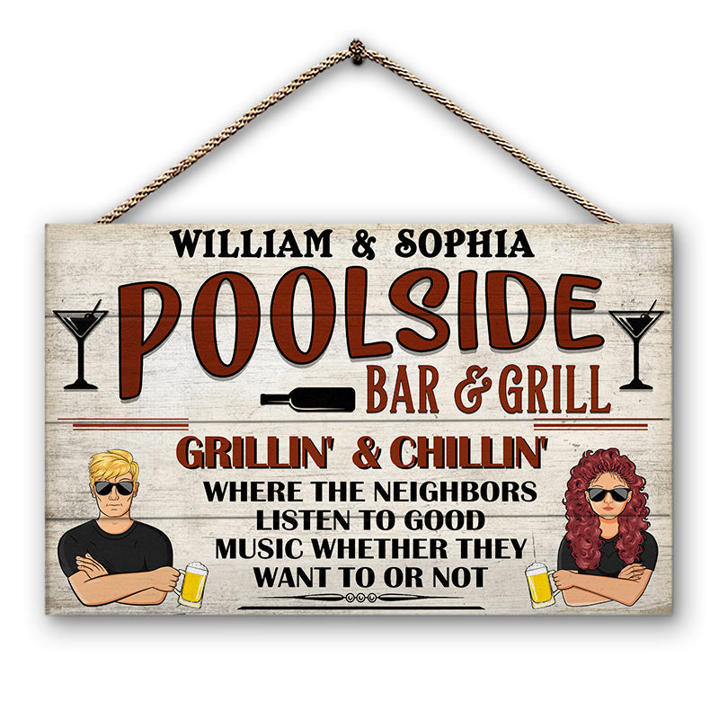 Bar & Grill Where The Neighbor - Swimming Pool Decor - Personalized Cu ...