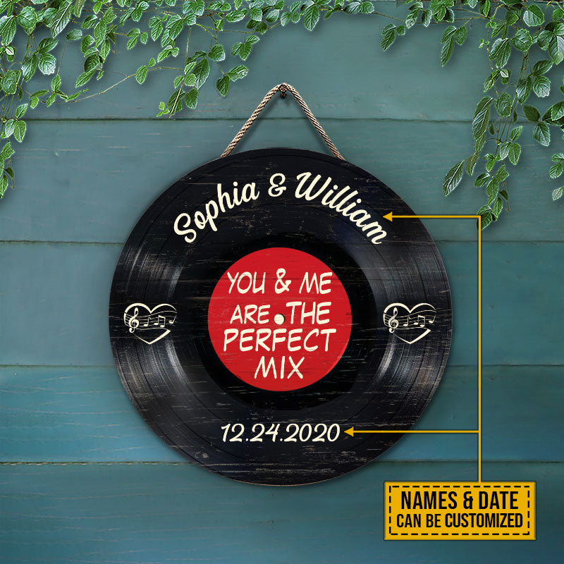 Personalized Vinyl Disc Couple The Perfect Mix Custom Wood Circle Sign ...