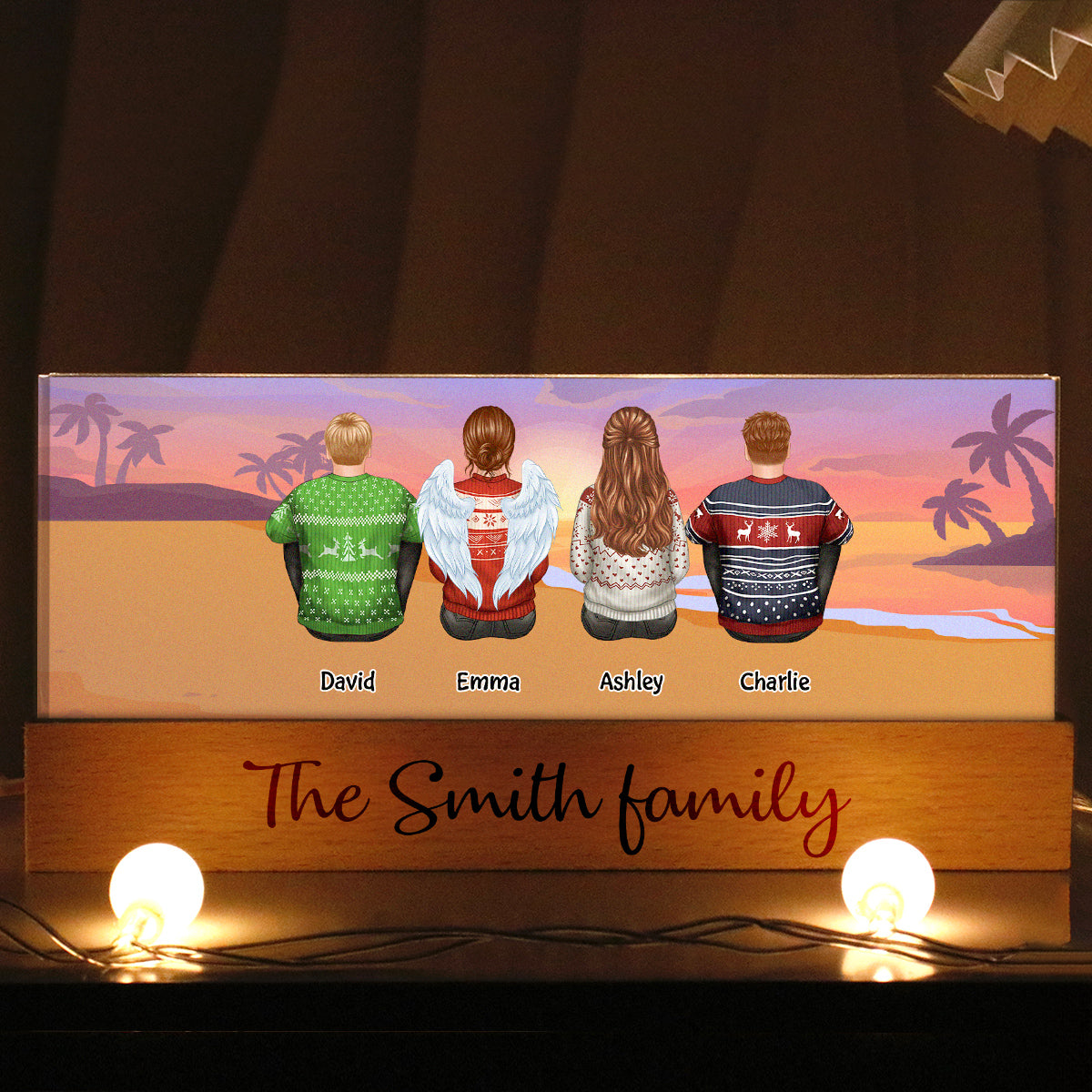 Family Sitting Back View Beach Retro Vintage Background Personaized Ac ...